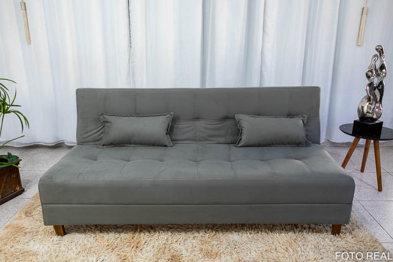 Sofá 4 lugares e Sofá Cama Casal Arpoador Cinza