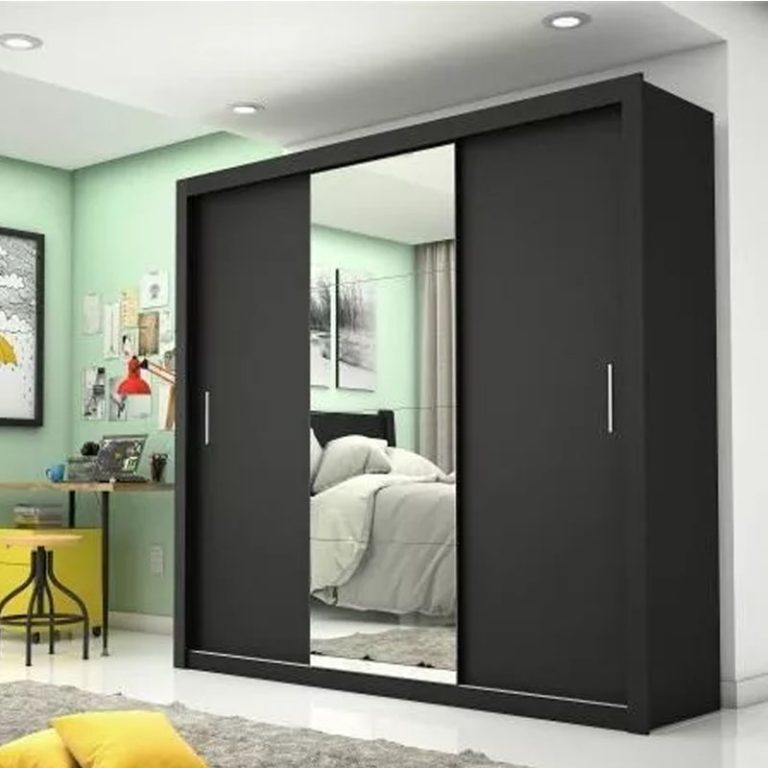 Guarda-Roupa Dubai 03 Portas 03 Gavetas Com Espelho Preto Carioca